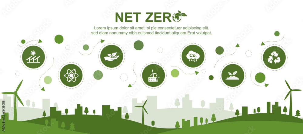 Net zero concept. Net zero greenhouse gas emissions target. Climate ...