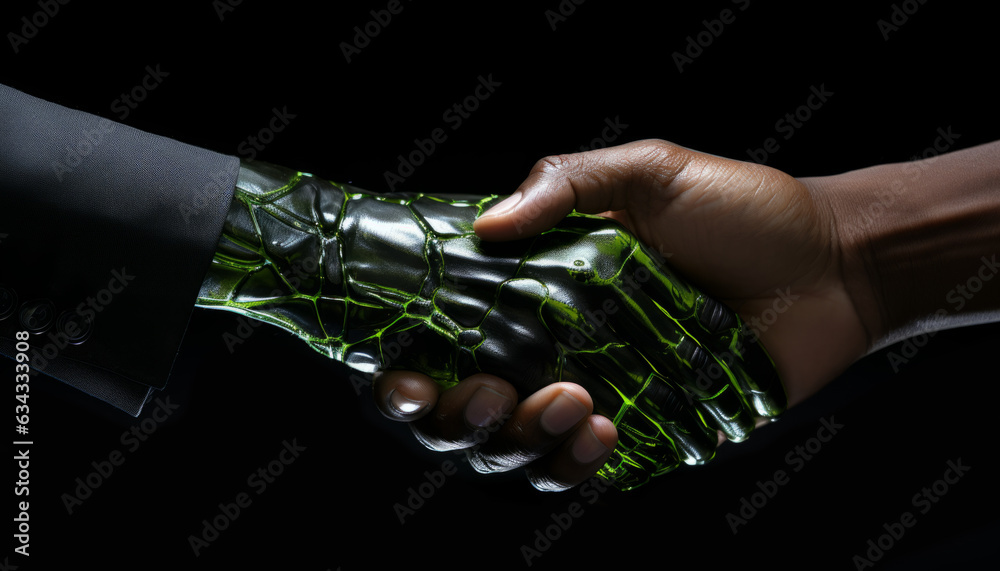 Reptilian handshake with a man, greeting of two men, close-ups of hands ...