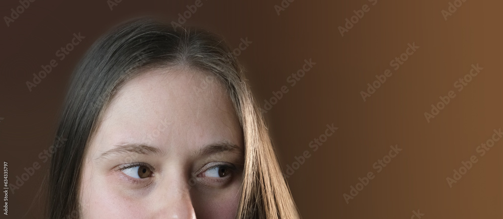 closeup female head, forehead, young girl, woman 20-25 years old ...