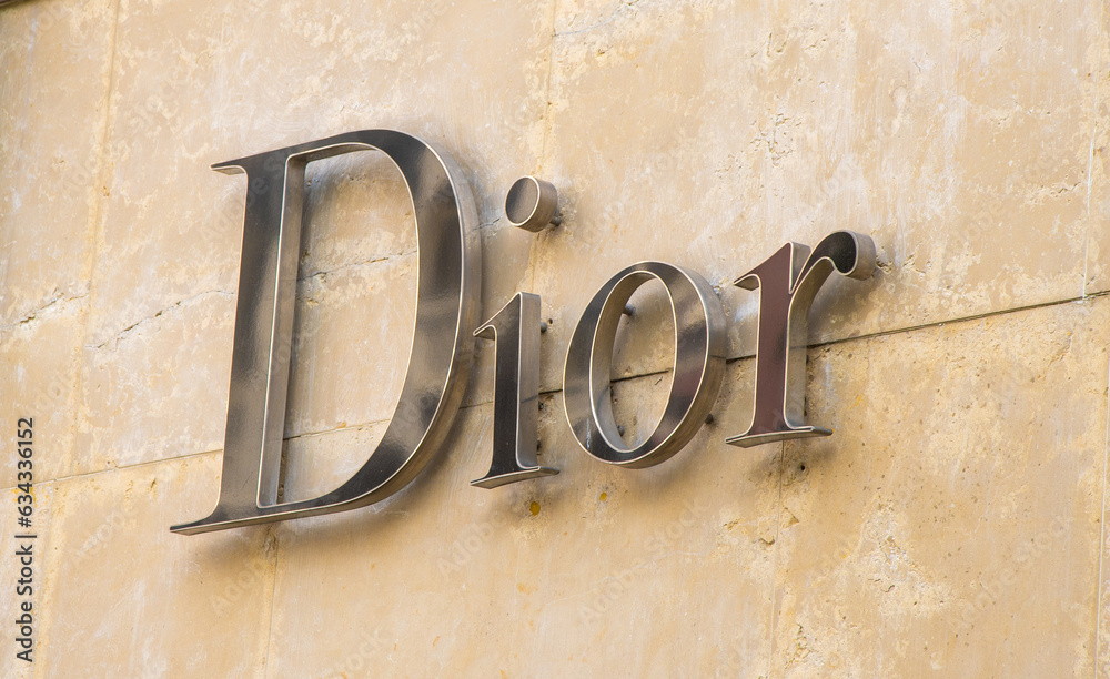 Signboard logo of the company DIOR on the store. Kyiv, Ukraine - July ...