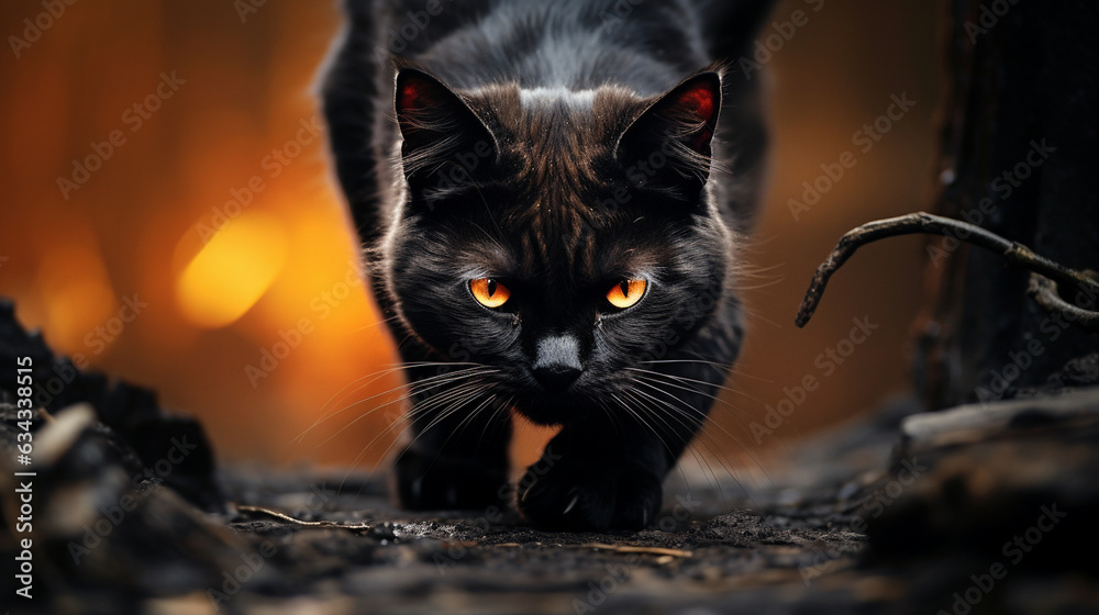 Wicked Cat: A black cat with piercing eyes and arched back, a classic ...