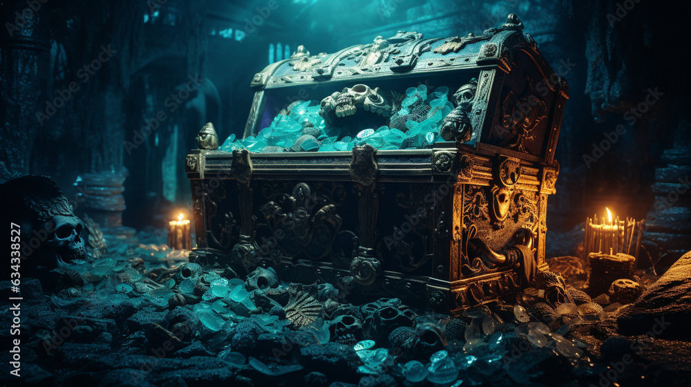 Cursed Treasure: A chest of cursed pirate treasure hidden in a creepy ...