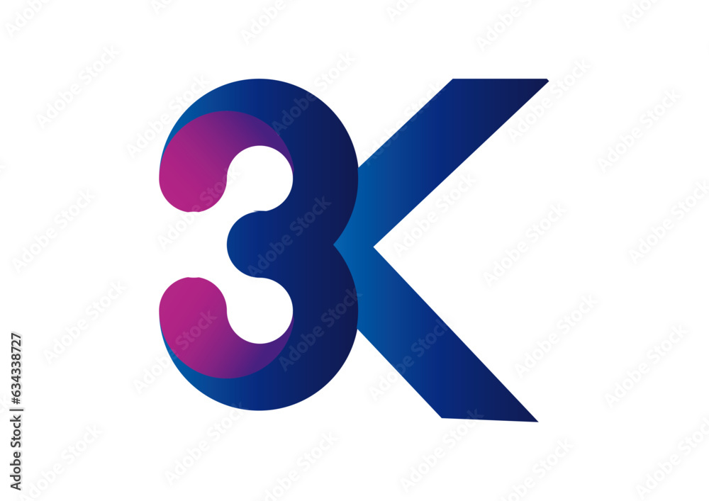 Initial 3k logo design. Gradient twisted ribbon line for logotype ...