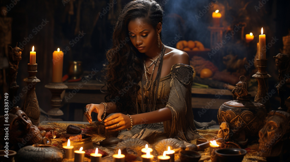 Voodoo Magic: A voodoo priestess casting spells under the moonlight ...