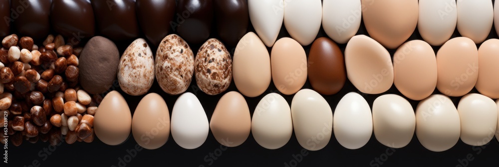 Panoramic top-view shot of pebbles displaying a gradient of diverse ...