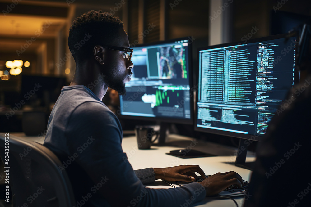 Generative ai collage photo of professional it specialist using device ...