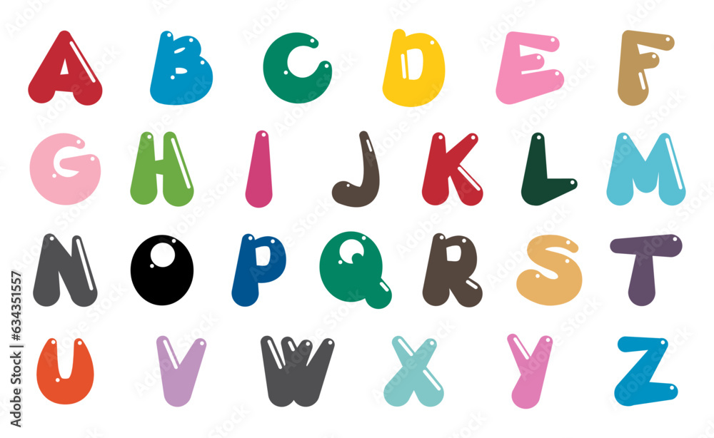 Vetor de Cute colorful alphabet for kids' education. Hand drawn style ...