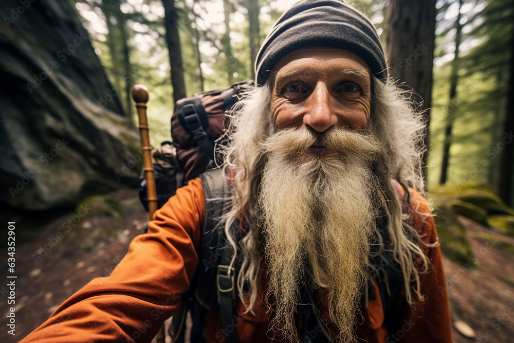 Generative AI picture image of wanderer person in touristic gear ...