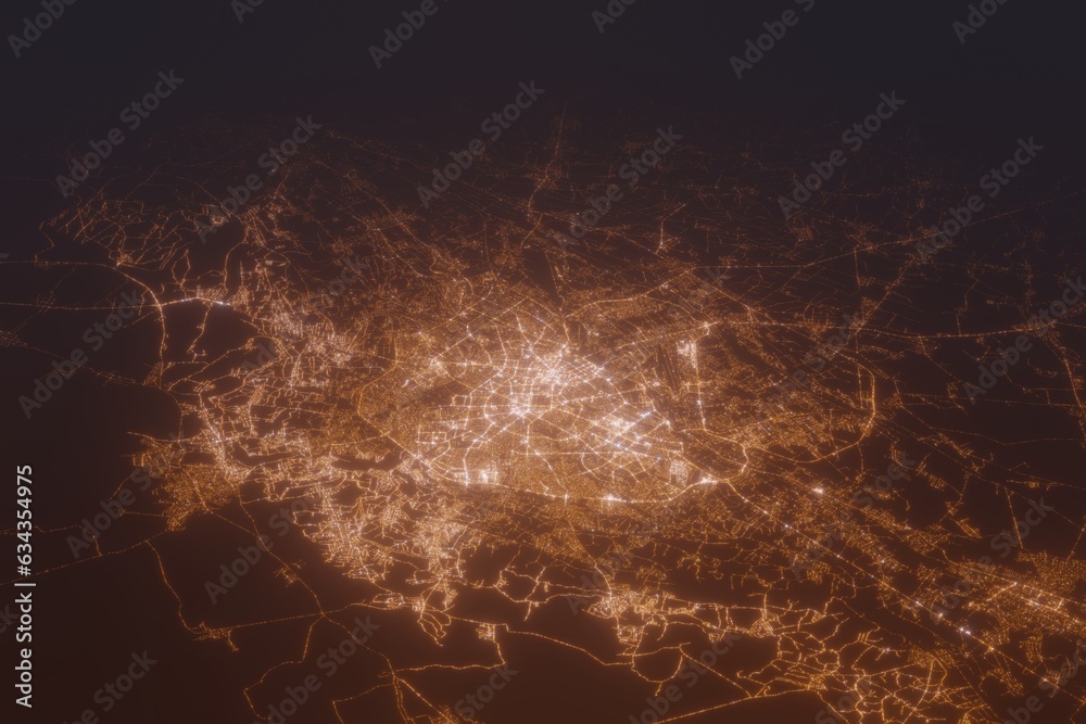 Aerial shot on Tashkent (Uzbekistan) at night, view from west ...