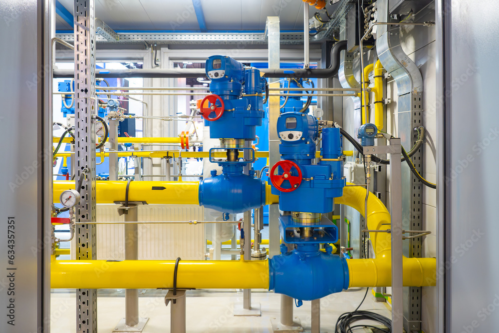 Gas distribution station. Compressor gas equipment. Industrial building ...