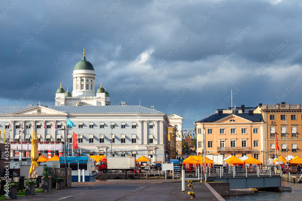 City Helsinki. Capital of Finland. Embankment in Helsinki. Finnish ...