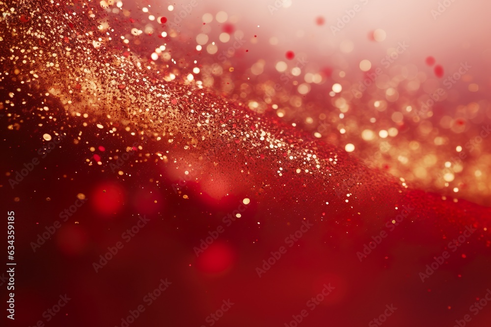 Red liquid with tints of golden glitters. Red background with a ...