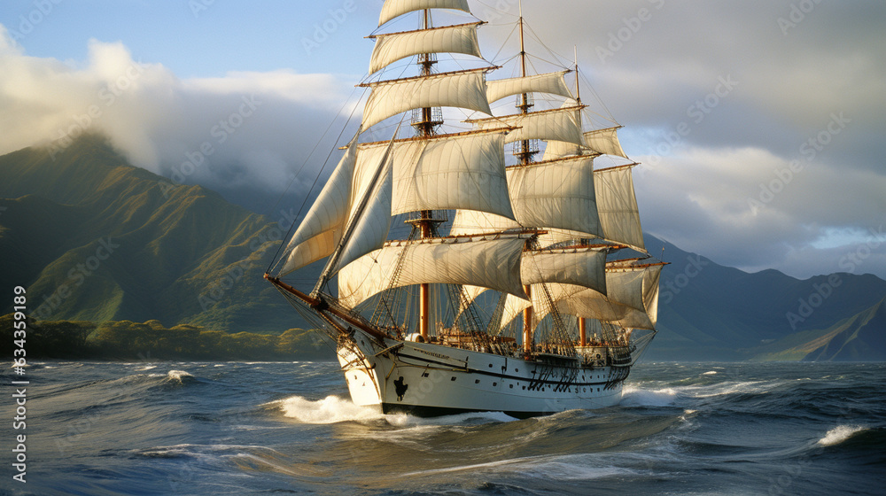 Historic Tall Ship: A majestic tall ship from the age of sail, with ...