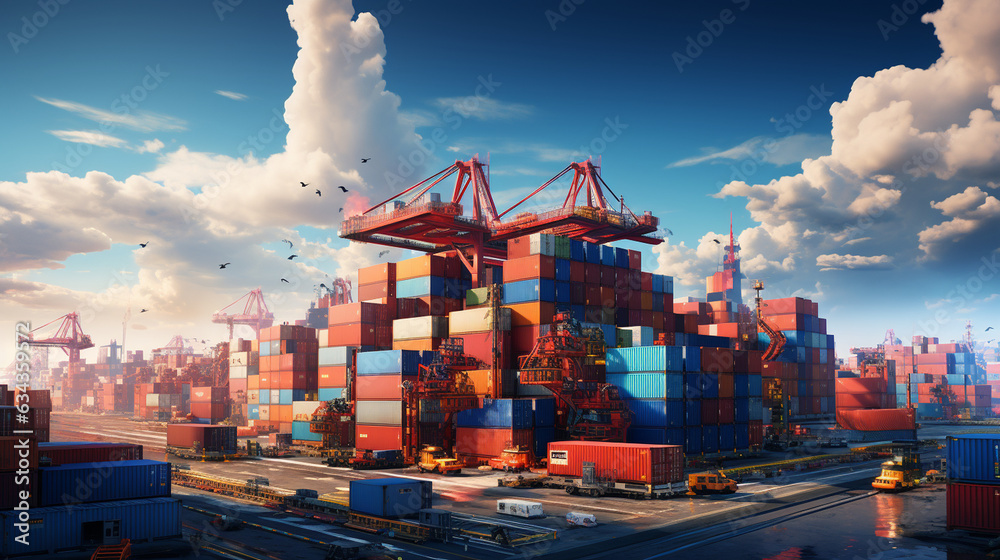 Container Terminal: A sprawling container terminal with massive cranes ...