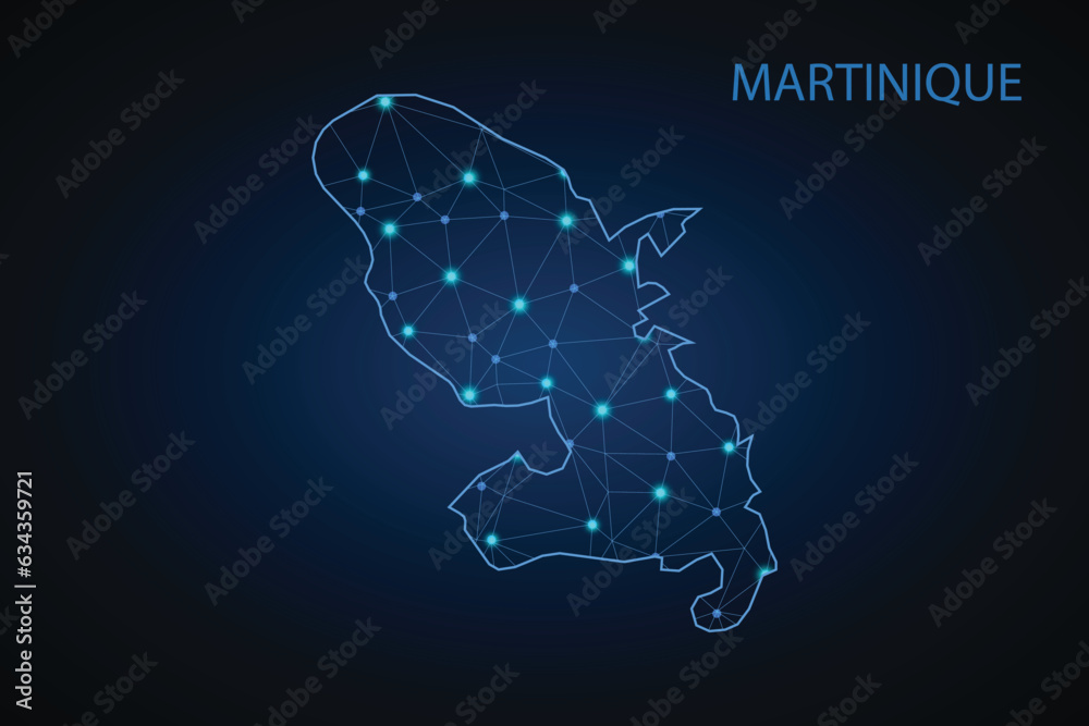 Map of Martinique. Wire frame 3D mesh polygonal network line, design ...