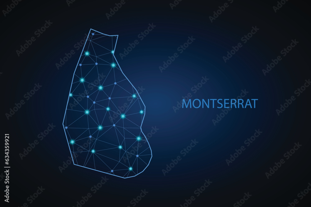 Map of Montserrat. Wire frame 3D mesh polygonal network line, design ...