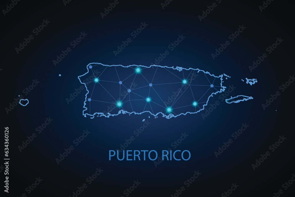 Map of Puerto Rico. Wire frame 3D mesh polygonal network line, design ...