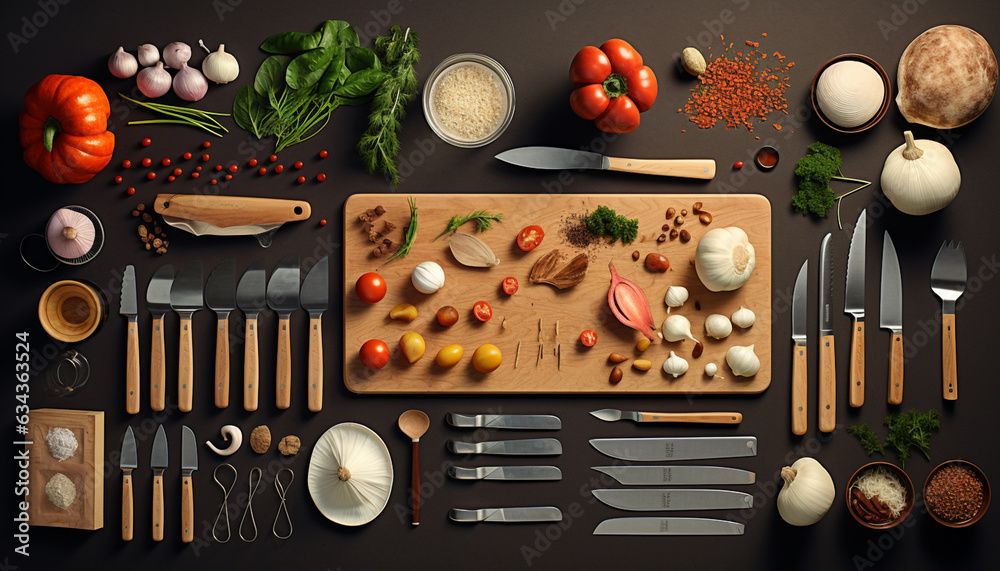 symphony of cooking: 2d knolling illustrations showcasing culinary ...