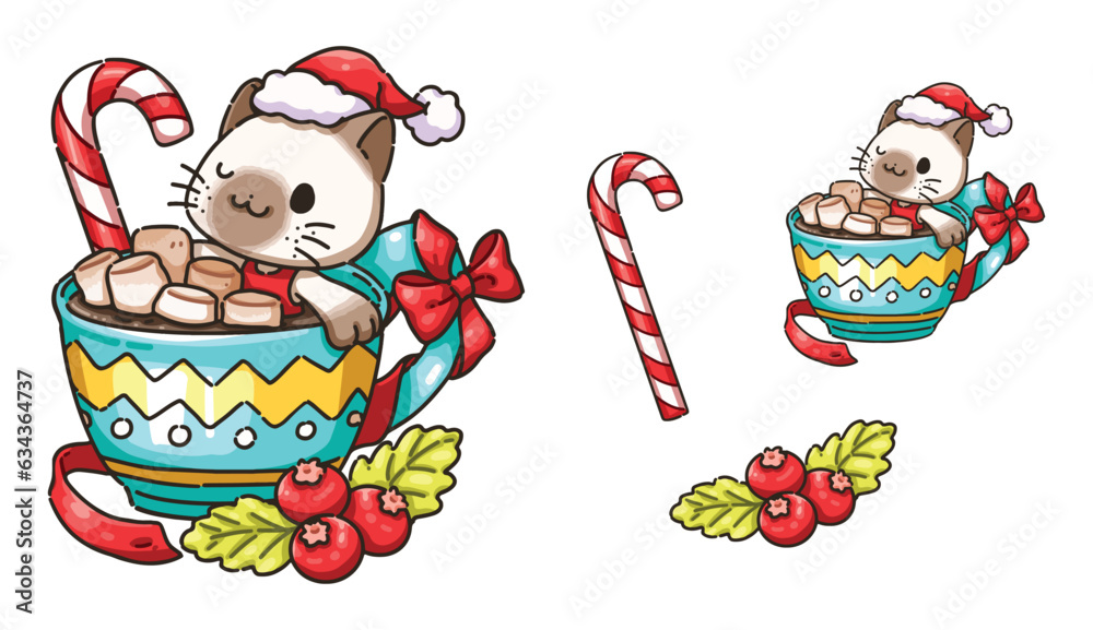 Cute design element cartoon, cartoon illustration of little cat with ...