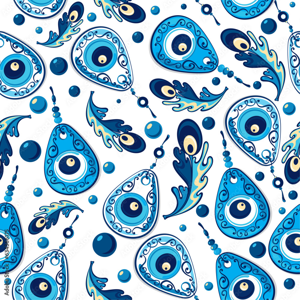 Background of Turkish evil eye symbols. Ethnic style blue greek ...