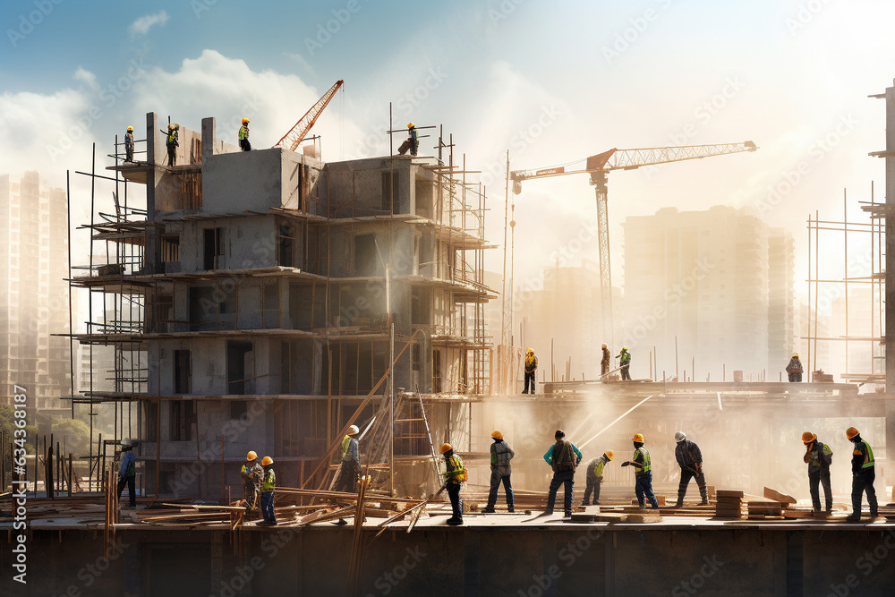 Construction Workers Transforming the Landscape. Scene captures the ...