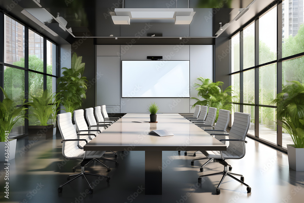 Modern conference room with large table comfortable chairs and high ...