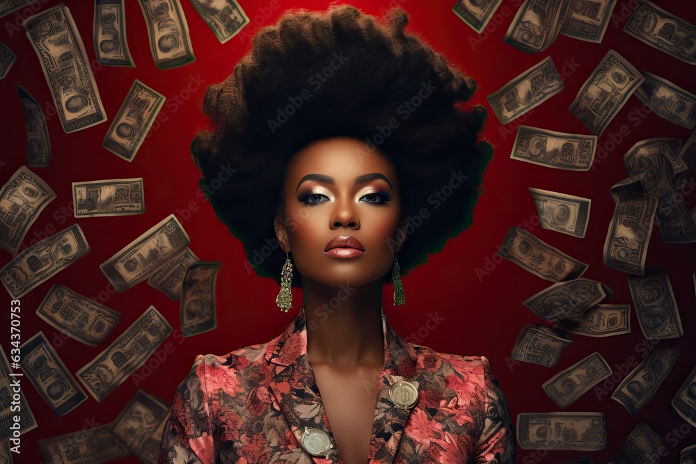 Successful luxury, chic, rich black African American woman with flying ...