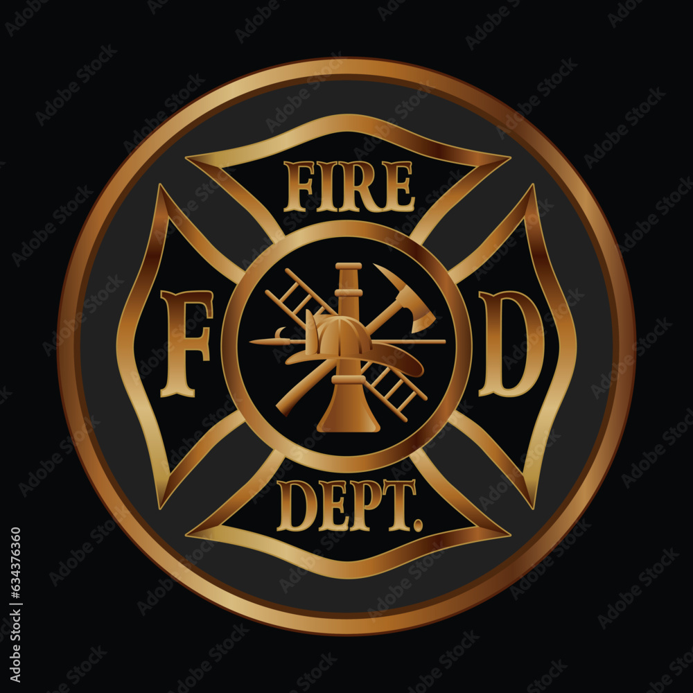 Fire Department Cross Gold Button is a vector design of a classic ...