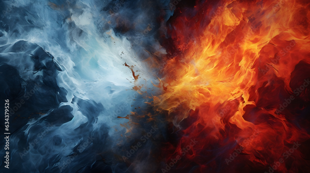 Abstract image of fire and ice meeting in violent beauty. Stock Photo ...