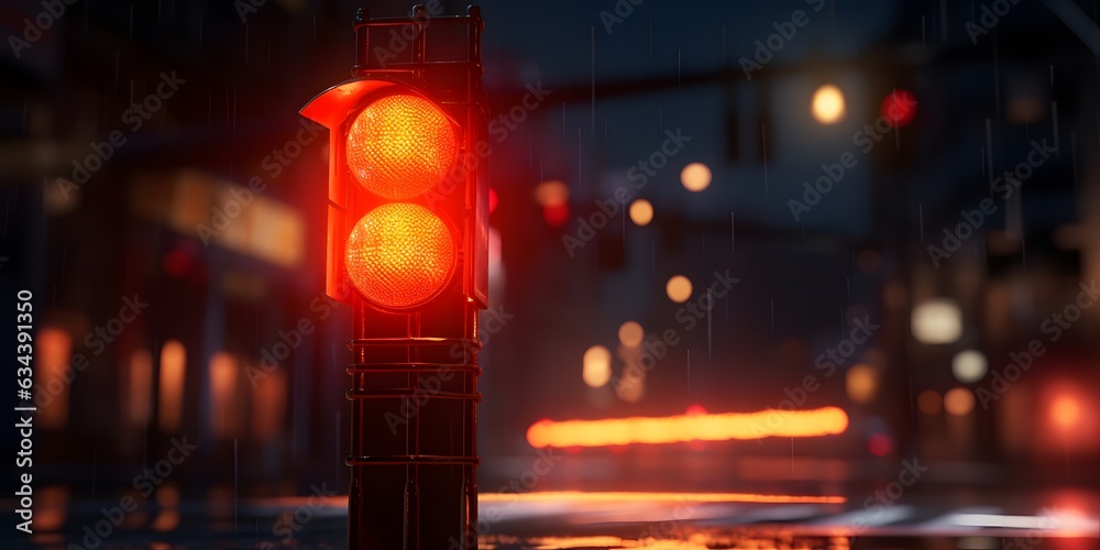 warning lamp in the street at night. Red alert lamp or warning ...