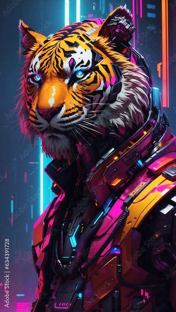 The artwork of robot cyborg tiger in cyberpunk style with futuristic ...