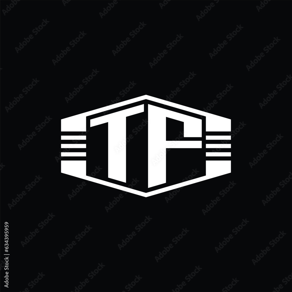 TF Letter Logo monogram hexagon emblem shape with stripes outline style design Stock Vector ...