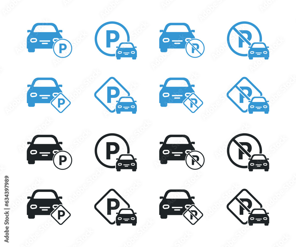 Vetor de Parking zone and not parking sign vector icon set. Blue ...