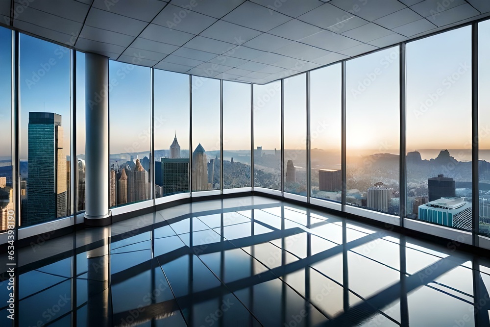 A modern office building made primarily of glass, with large floor-to ...