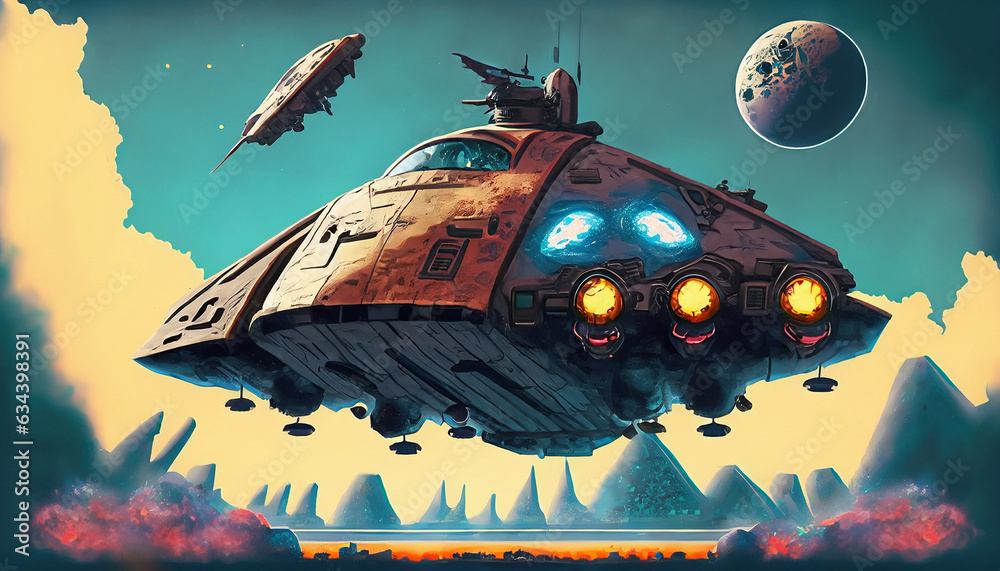 Retro Spaceship Concept Art - Generative ai, üretken yapay zeka Stock ...