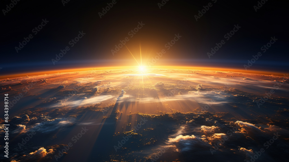 Inspiring view of sunrise as seen from Earth's orbit in space. This ...
