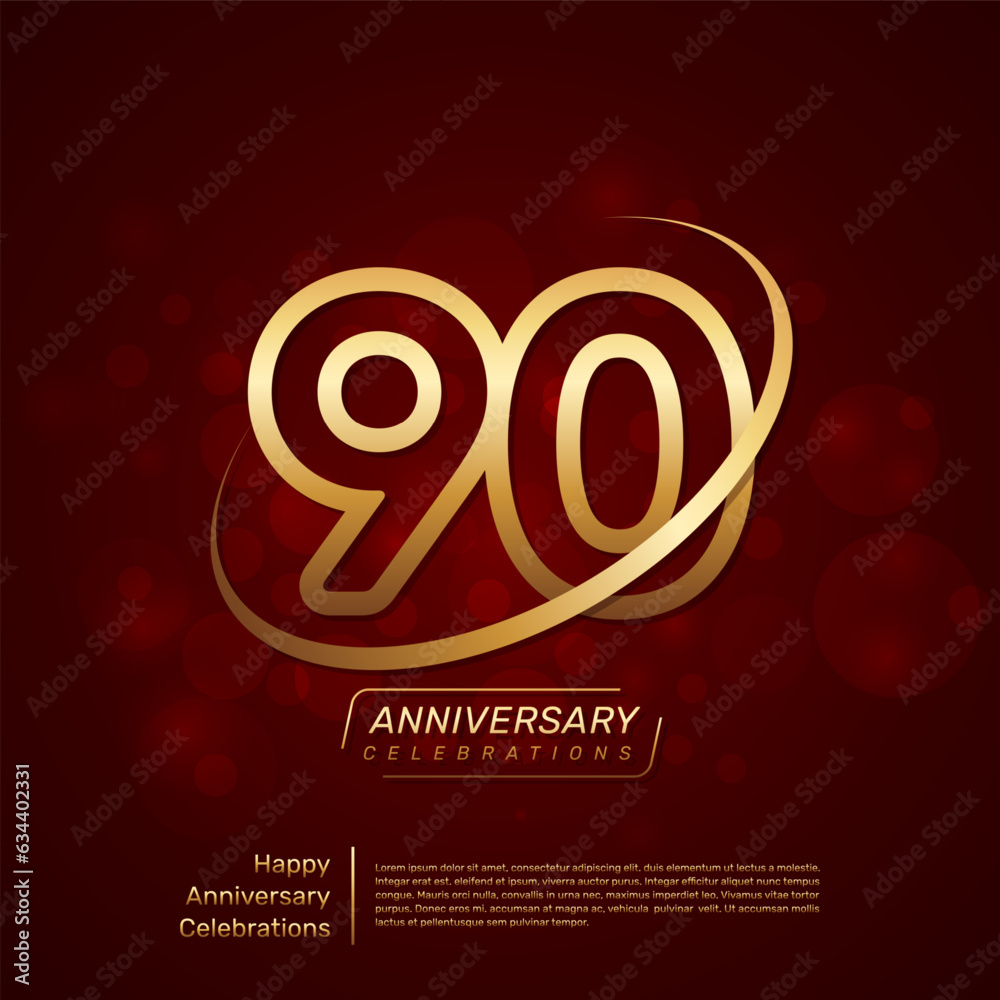 Fototapeta Template design for 90th anniversary with gold ring and ...
