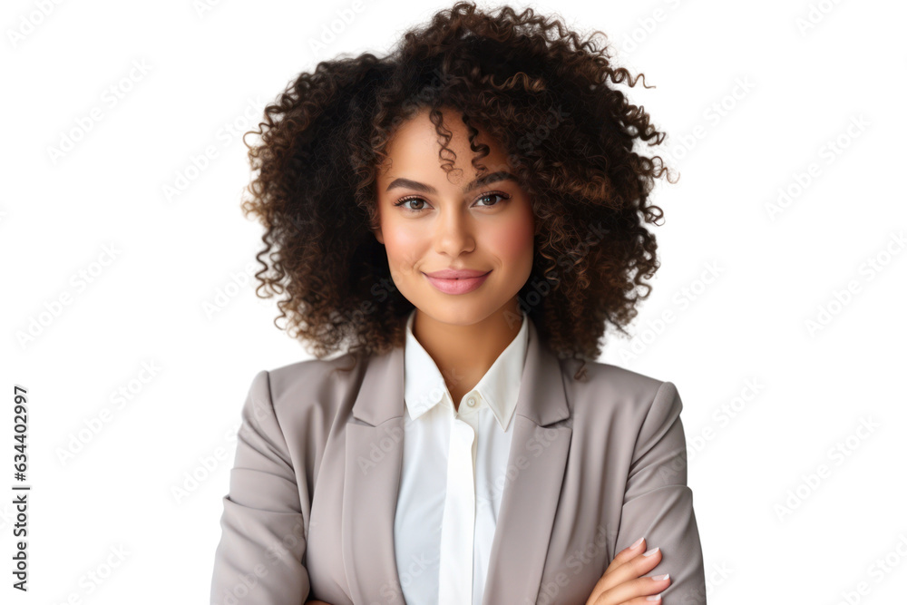 Business woman portrait isolated on white transparent background, Afro ...