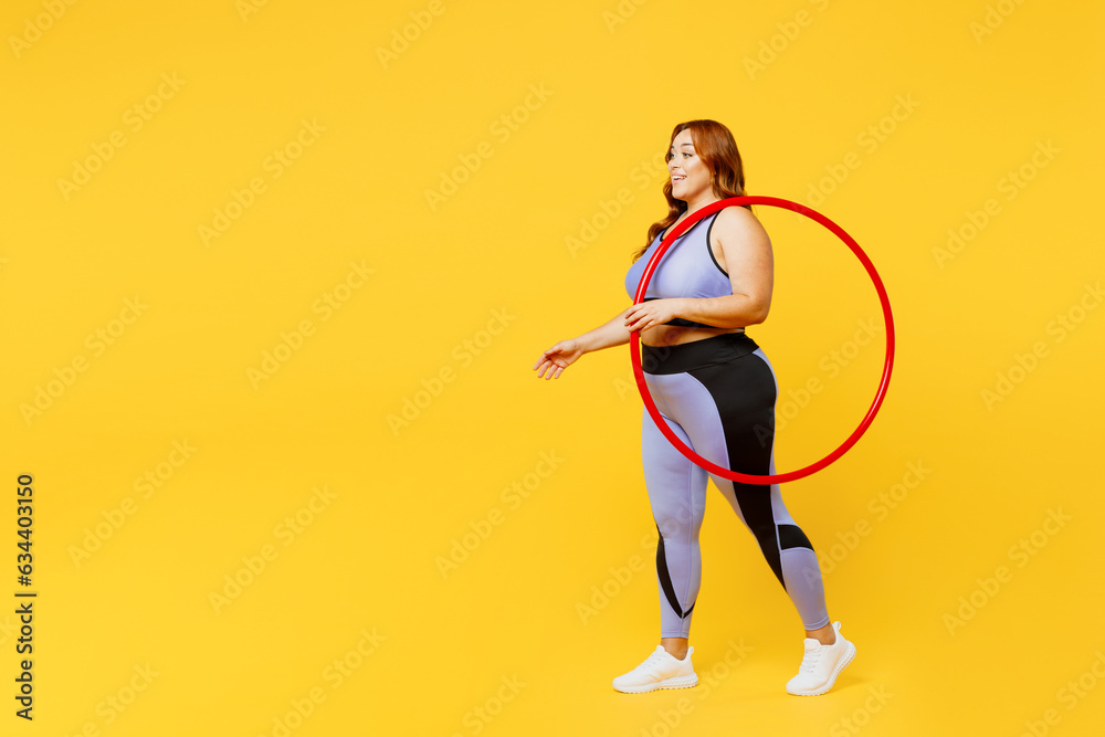 Full body side profile view young chubby plus size big fat fit woman ...