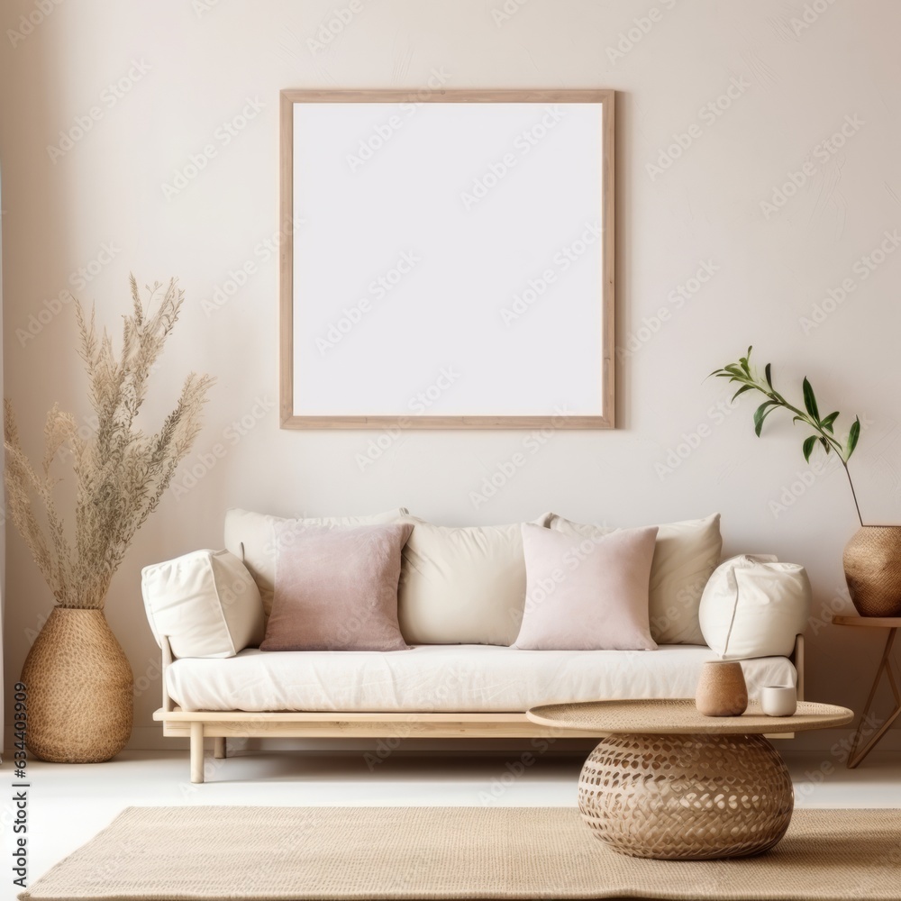 beautiful interior design furniture with mockup poster artwork with ...