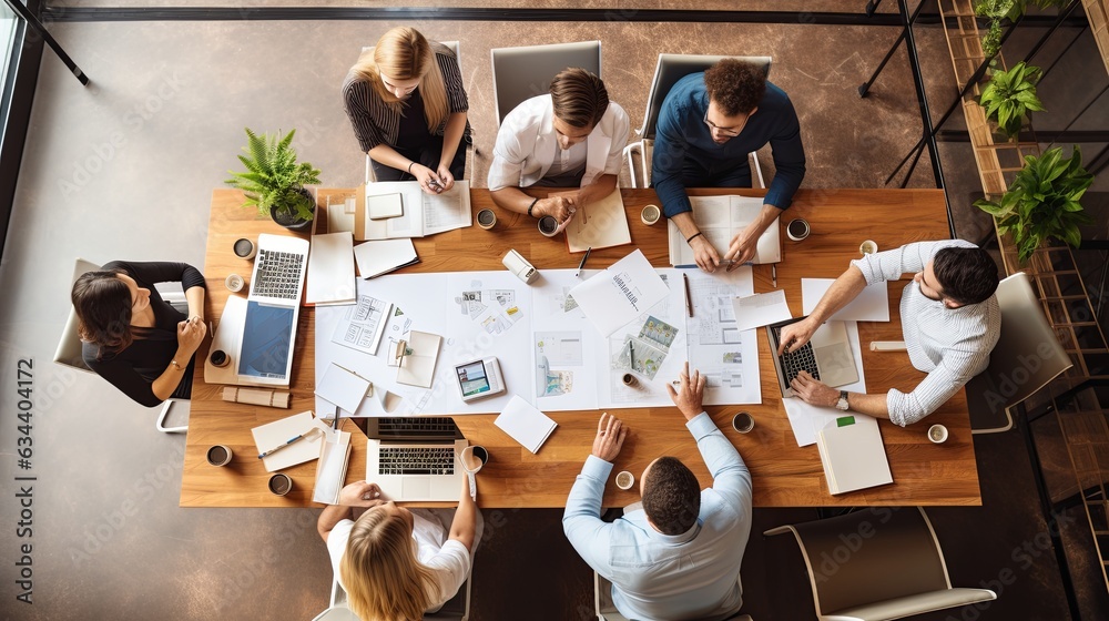high angle topview of business conference ideas sharing meeting ...