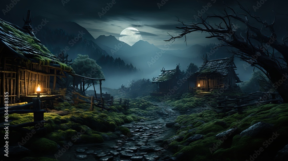 Tea plantation, roadside, mystery, fantasy, horror, forest, night, moon ...