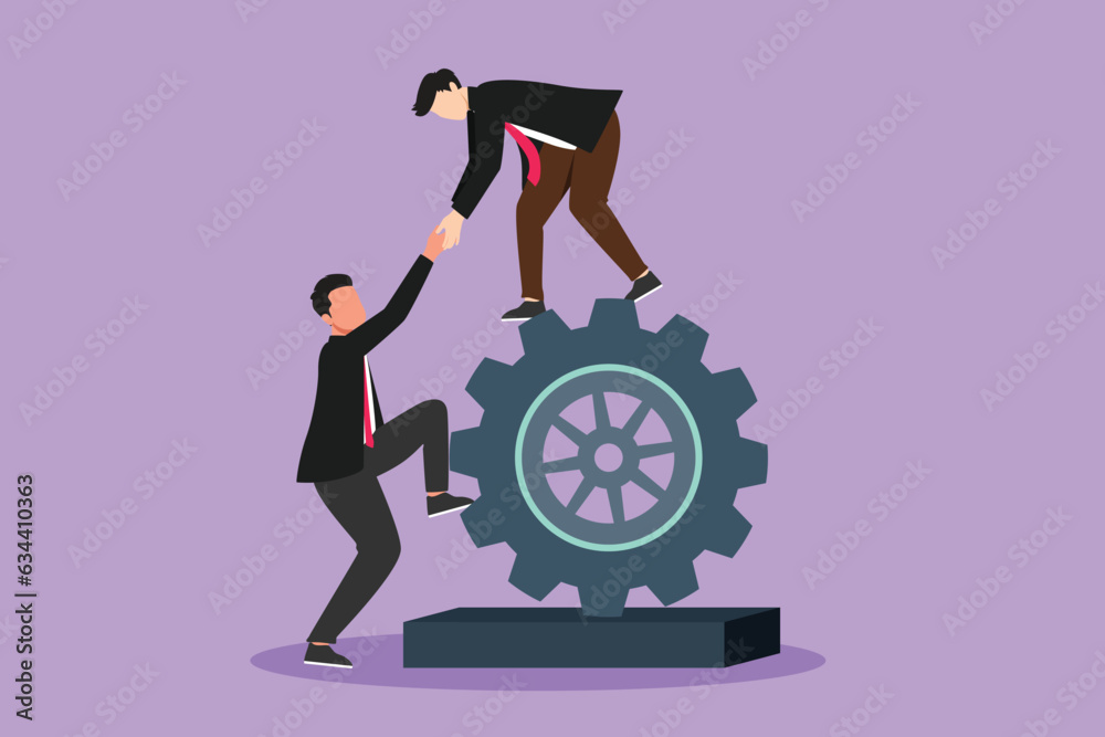 Cartoon flat style drawing two businessmen helping each other on top of ...