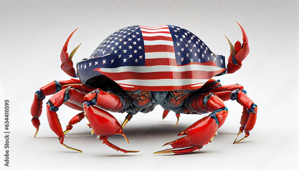 American flag crab carrying a six-shooter on white background. Photo in ...
