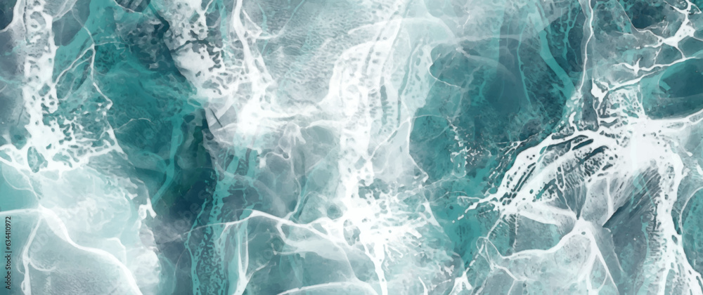 Blue sea with waves. Vector travel watercolor illustrations for cover ...