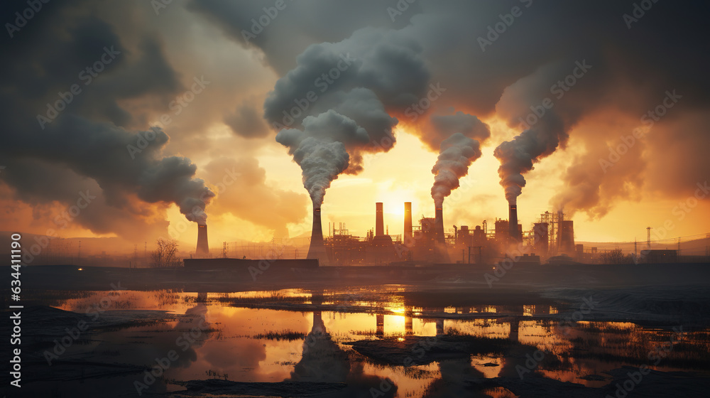 Concept of carbon emissions, represented by smoke billowing from ...