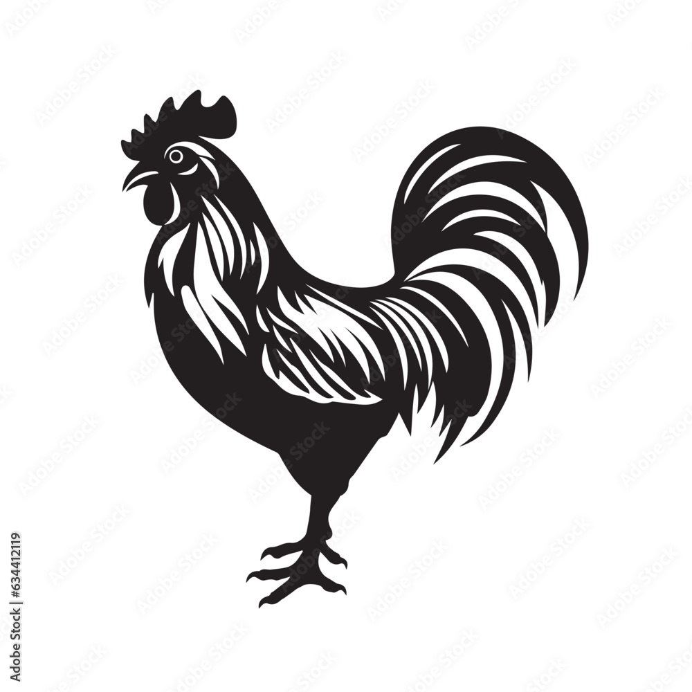 Rooster in icon, logo style. 2d vector illustration in cartoon, doodle ...