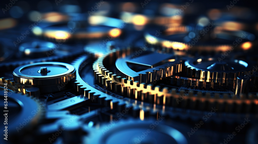 Automation concept depicted by synchronized gears on a dark background ...