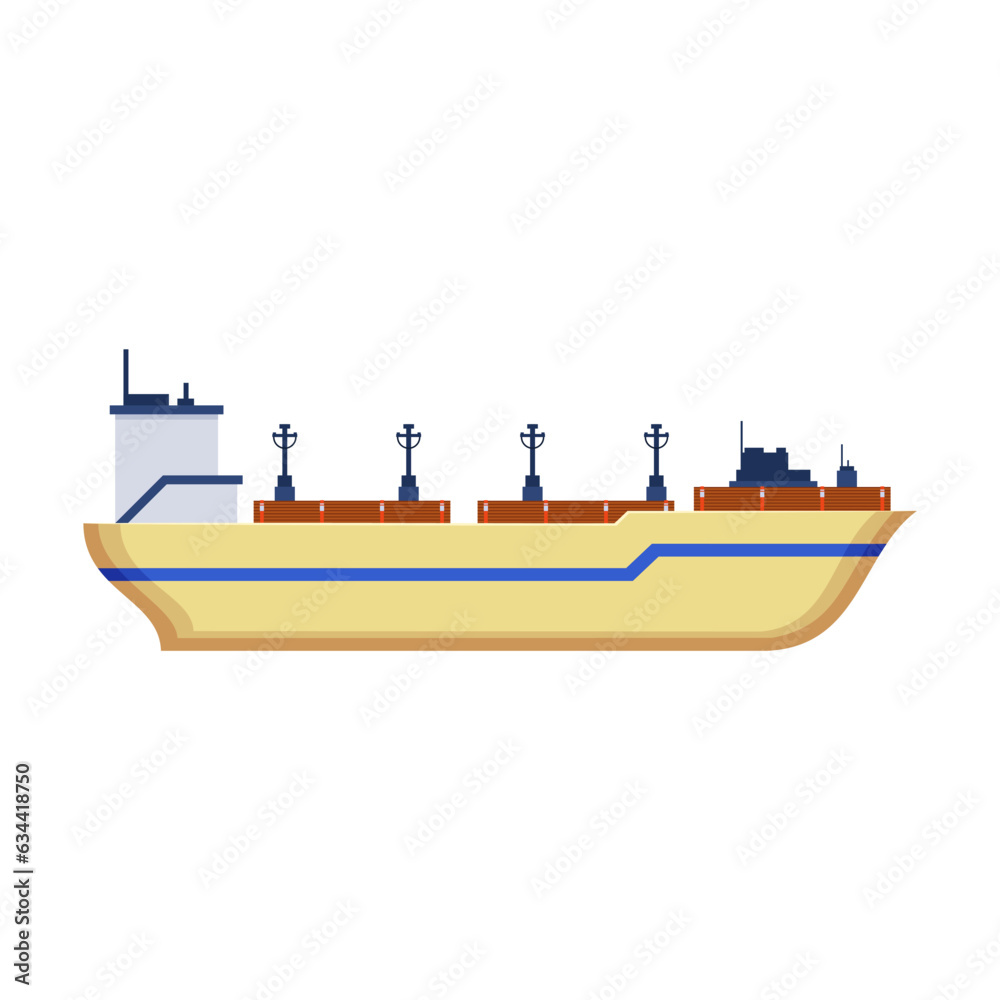 Side view of tanker on white background. Industrial cargo ship cartoon ...