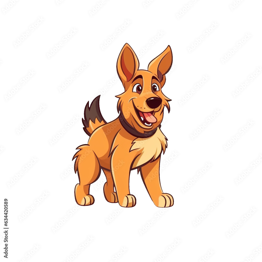 Cute Cartoon German Shepherd Dog with Ears Up and Goofy Smile Stock ...